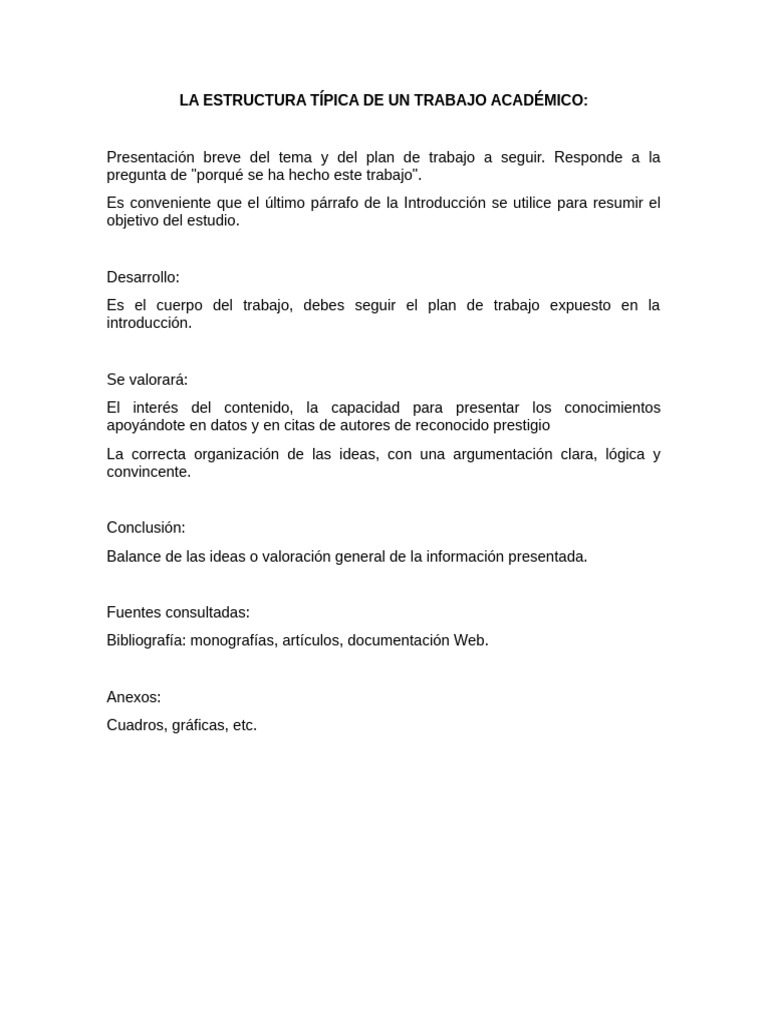 Estructura de un Trabajo Académico | PDF