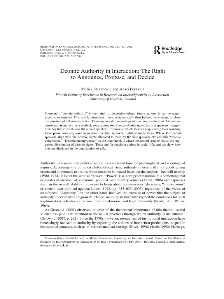 Deontic Authority in Interaction The Rig | PDF