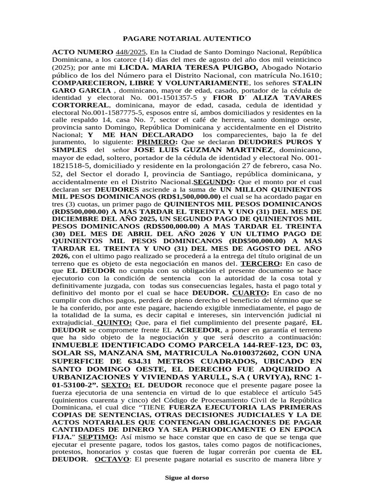 Pagare Notarial Autentico Garcia | PDF | Pagos