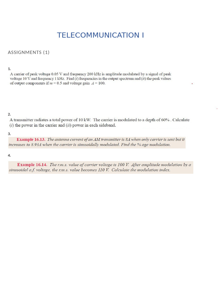 Telecommunication I Assignment | PDF