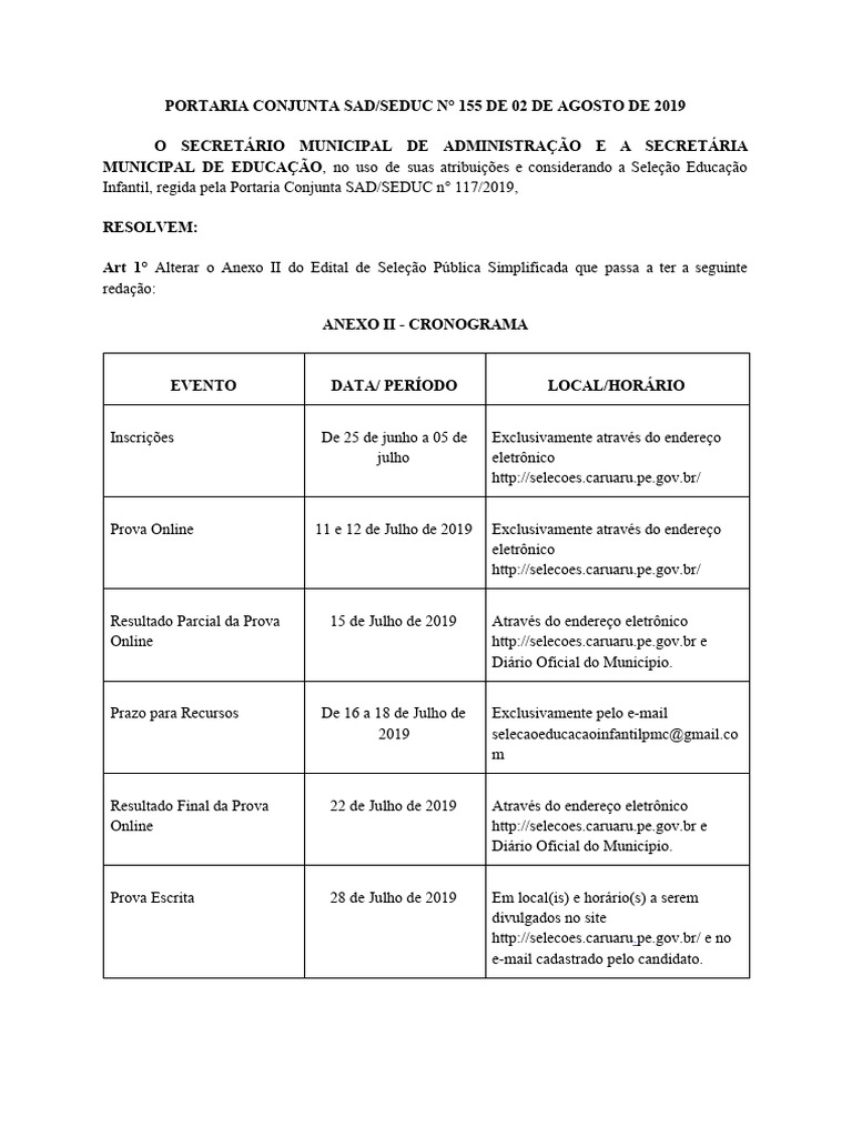 Errata - Alteração Do Cronograma | PDF