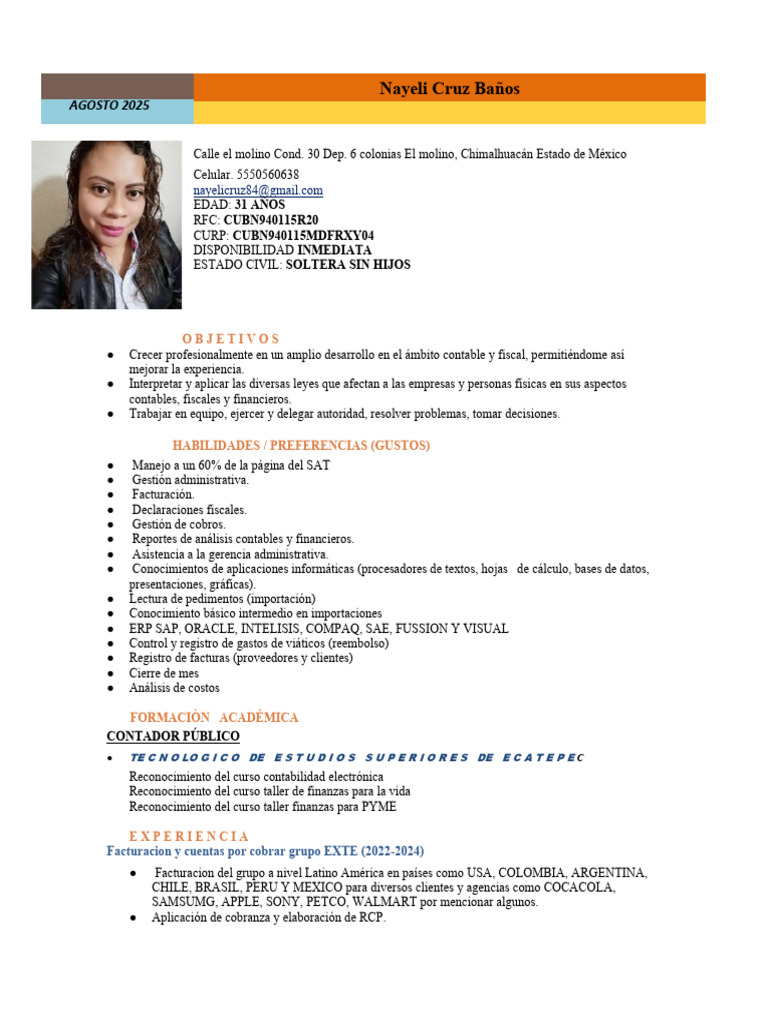 CV Nayeli Cruz Baños | PDF | Contabilidad | Contador