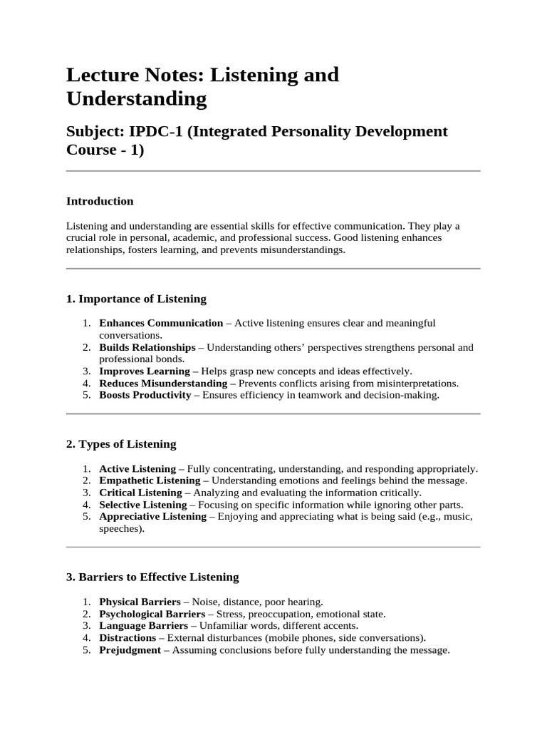Enhancing Listening for Better Understanding | PDF | Communication ...