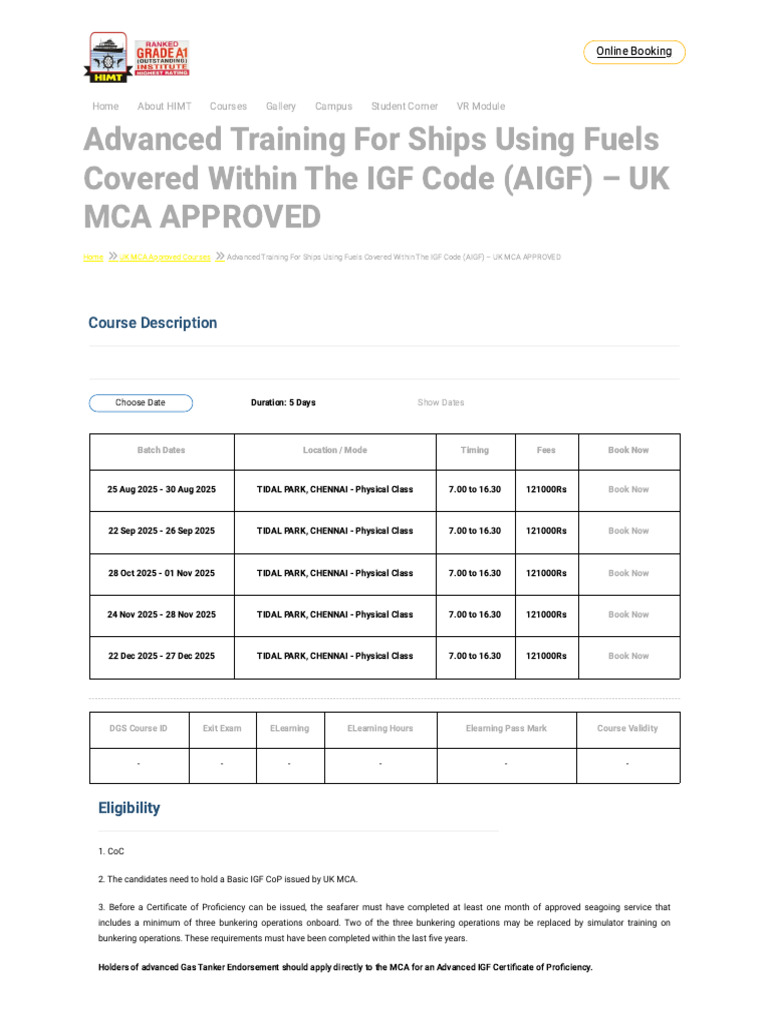 Advanced Training for Ships Using Fuels Covered Within the IGF Code ...