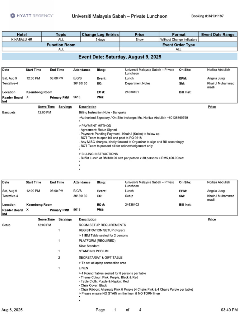 9 Aug BEO UMS Pusat Komunikasi Private Buffet Lunch Keembong | PDF