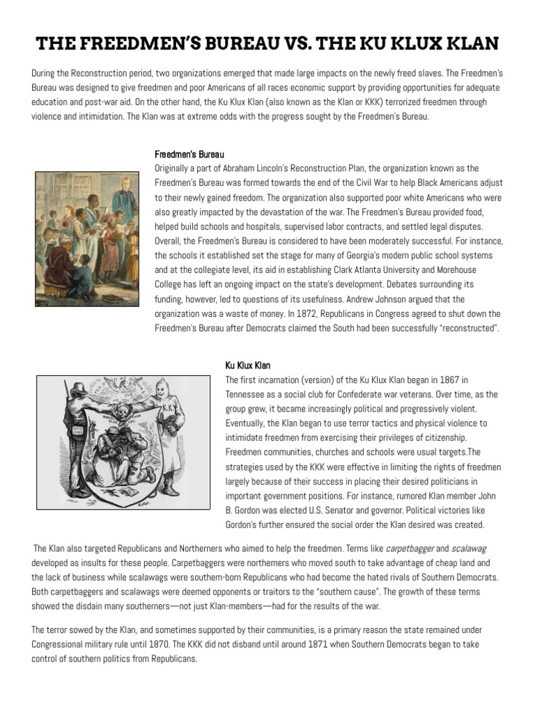 Handout _ Freedmen's Bureau v. KKK | PDF | Ku Klux Klan ...