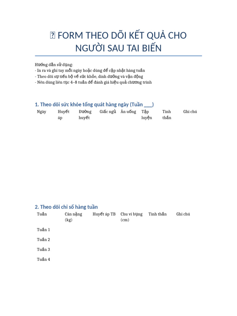 Form Theo Doi Suc Khoe Nguoi Tai Bien | PDF