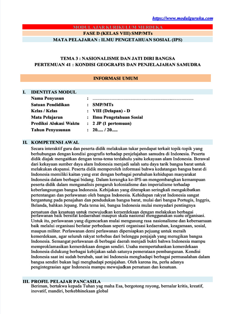 PDF Modul Ajar Ips Fase D Kelas 8 Tema 3 Compress | PDF