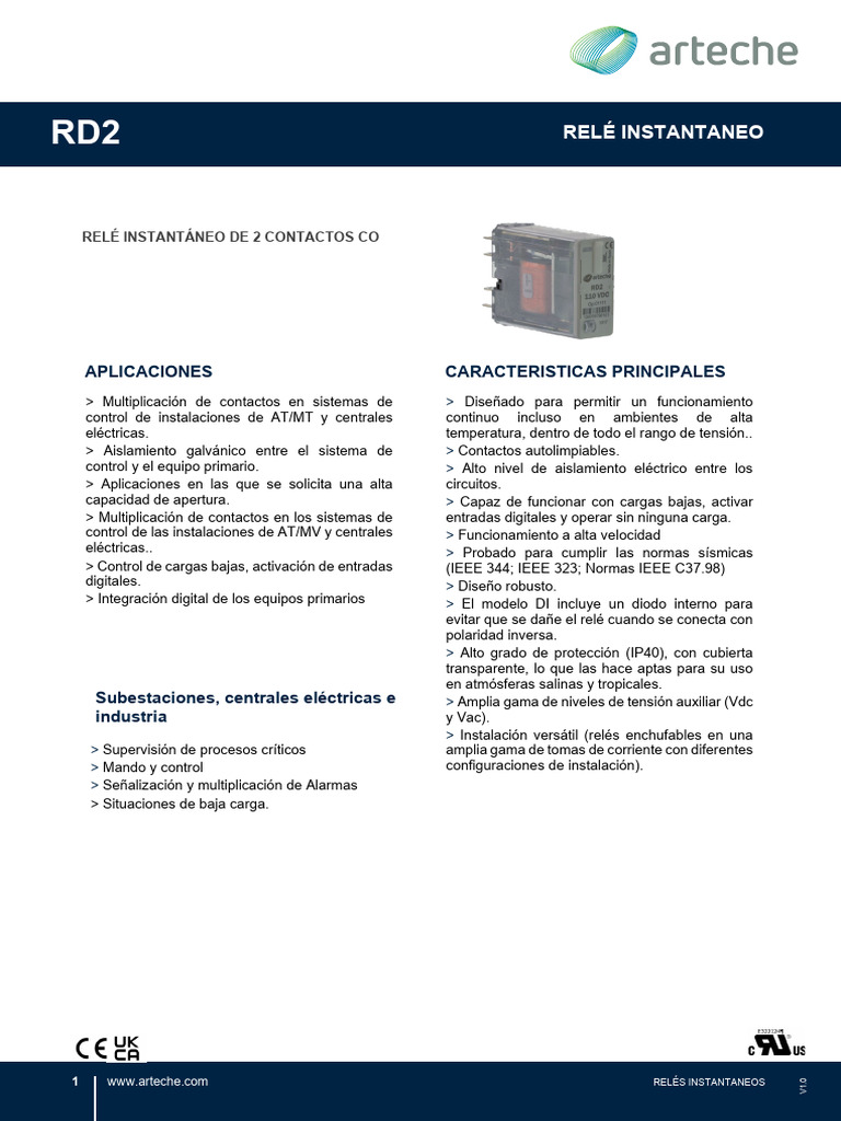 FT ARTECHE RD2 Rev1 | PDF | Relé | Electrónica