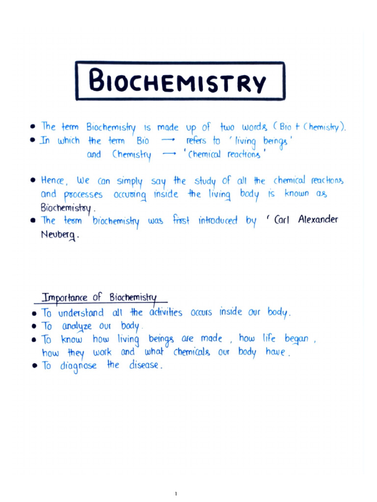 Biochemistry Unit 1 | PDF
