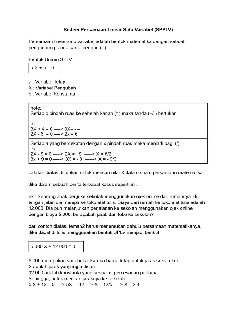 Menyelesaikan SPLV dan Contoh Soal | PDF