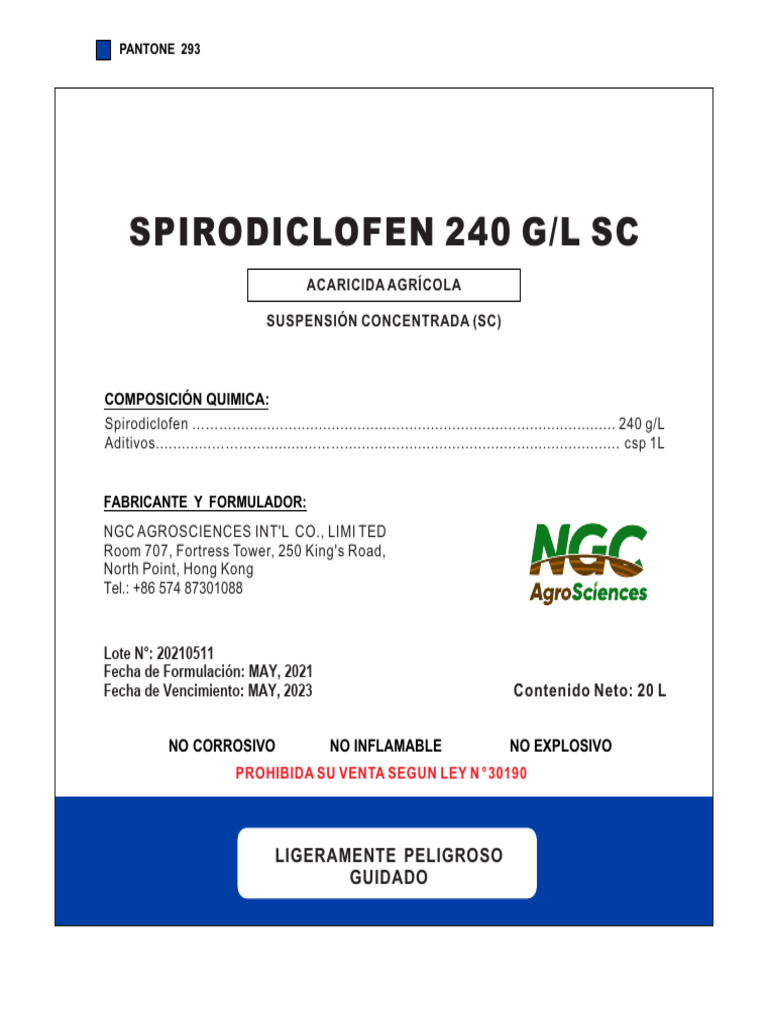 4 螺螨酯Label of Spirodiclofen 24% SC (Agrosciences) -two pages | PDF ...