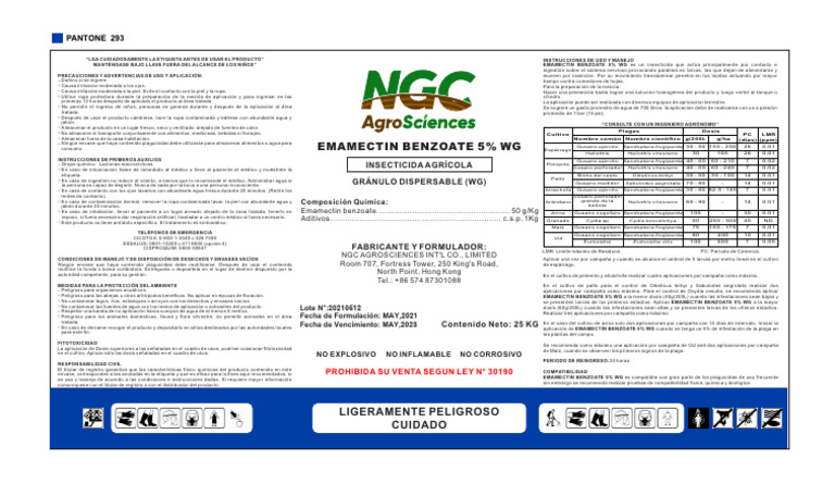 5 甲维盐Label of Emamectin Benzoate 5% WG (Agrosciences) - One Page | PDF ...