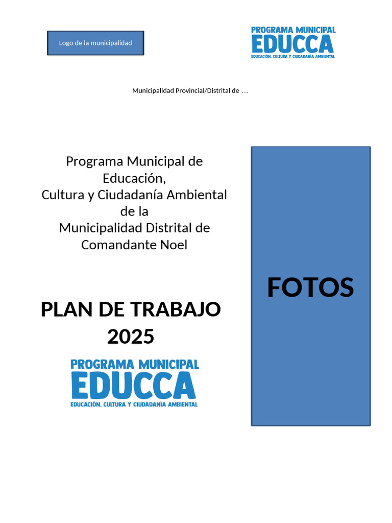 Plan de Trabajo EDUCCA - 2025 MDCN Avance | PDF | Residuos | Reciclaje