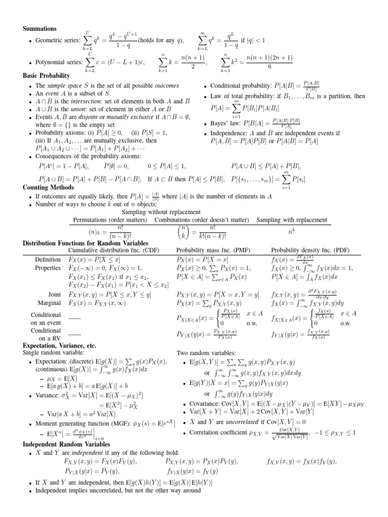 Equation Sheet | PDF | Normal Distribution | Statistical Theory
