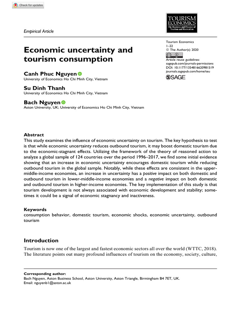 Economic Uncertainty and Tourism Consumption | PDF | Gross Domestic ...