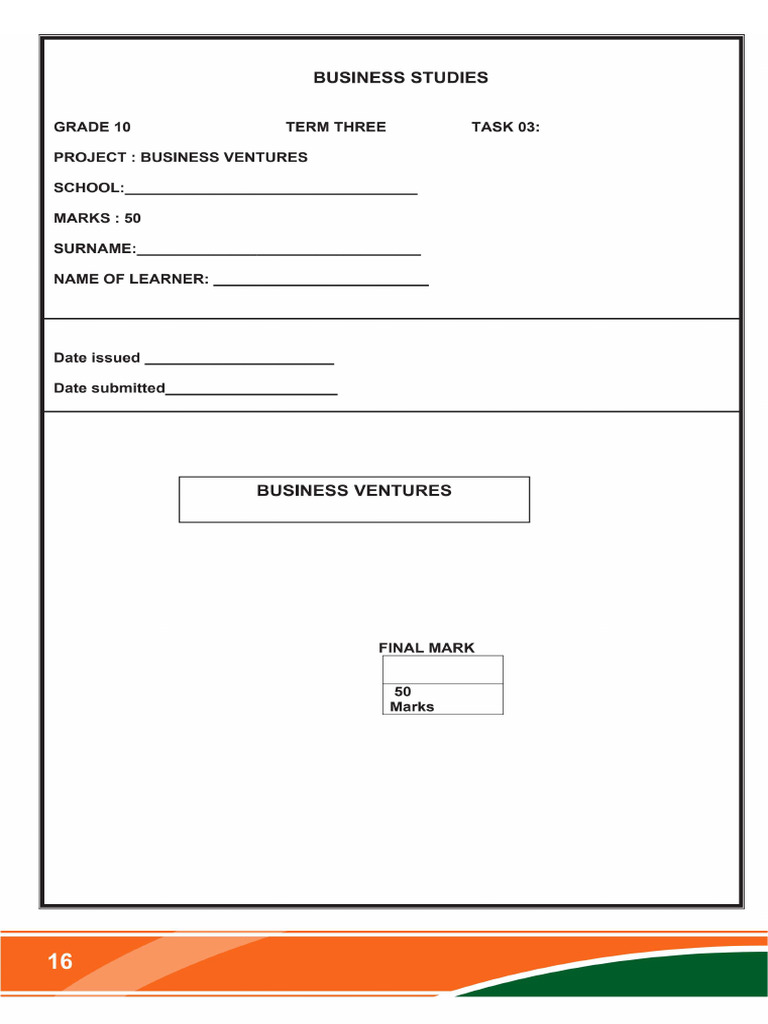 Business Grade 10 Project | PDF