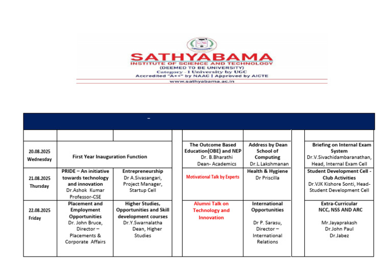 SOC_First Year Induction Program - Batch 2025 | PDF