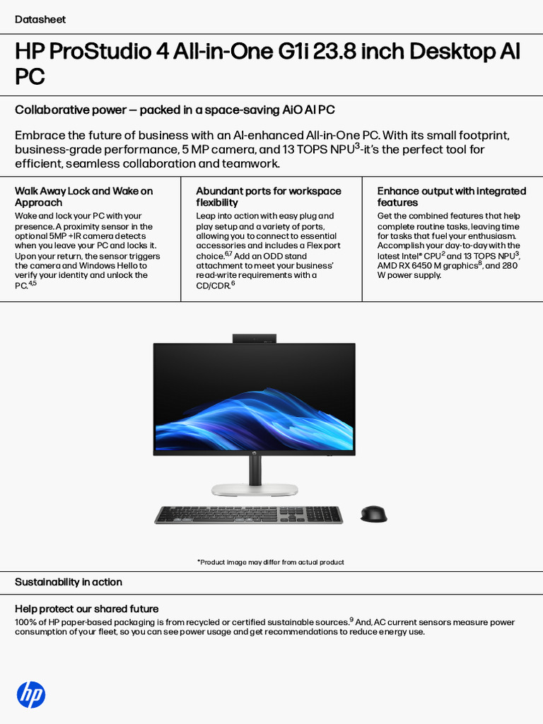 HP ProStudio 4 G1i AiO Datasheet | PDF | Usb | Windows 10
