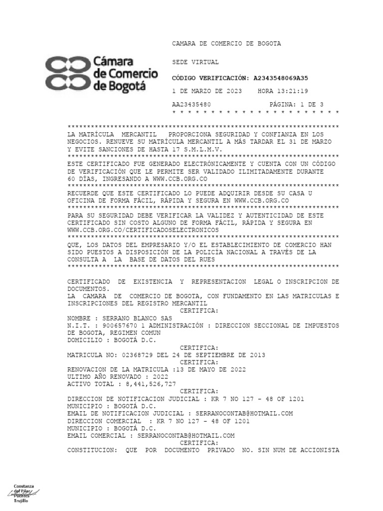 CCB SB 01 03 2023 | PDF | Sociedad de responsabilidad limitada | Business