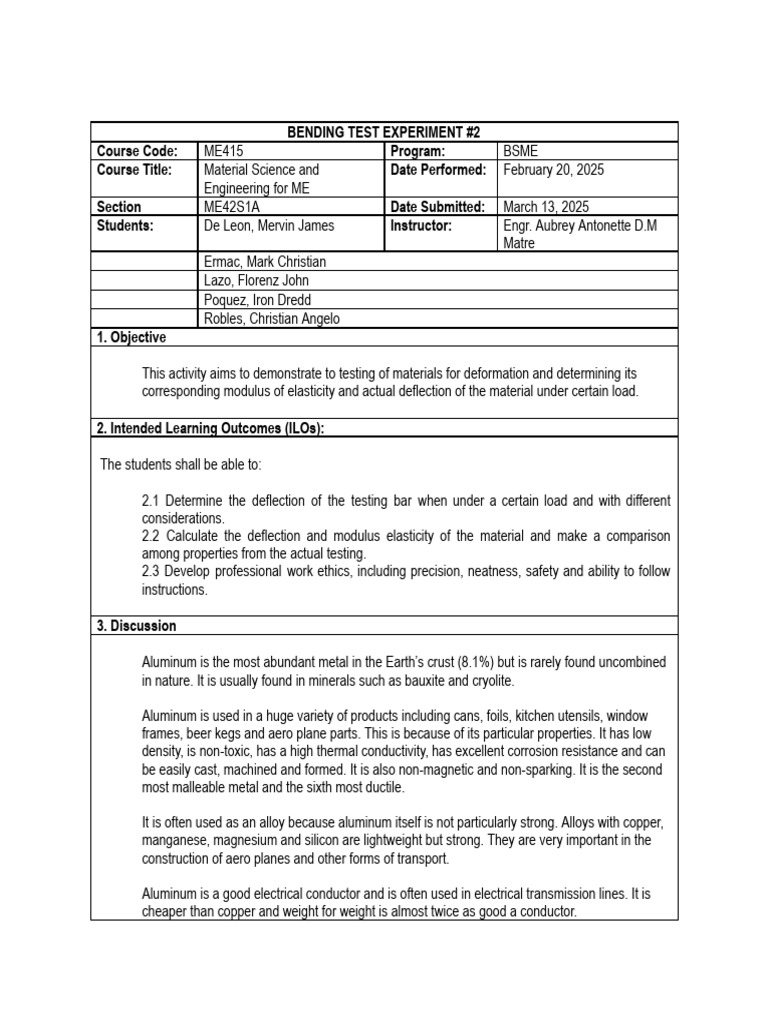 Bending Test Experiment #2 | PDF | Beam (Structure) | Bending
