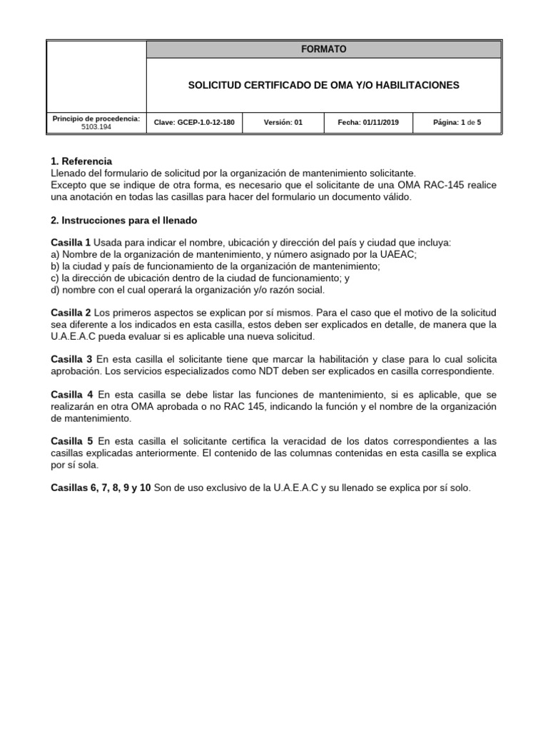 Solicitud de Certificado OMA RAC-145 | PDF | Informática