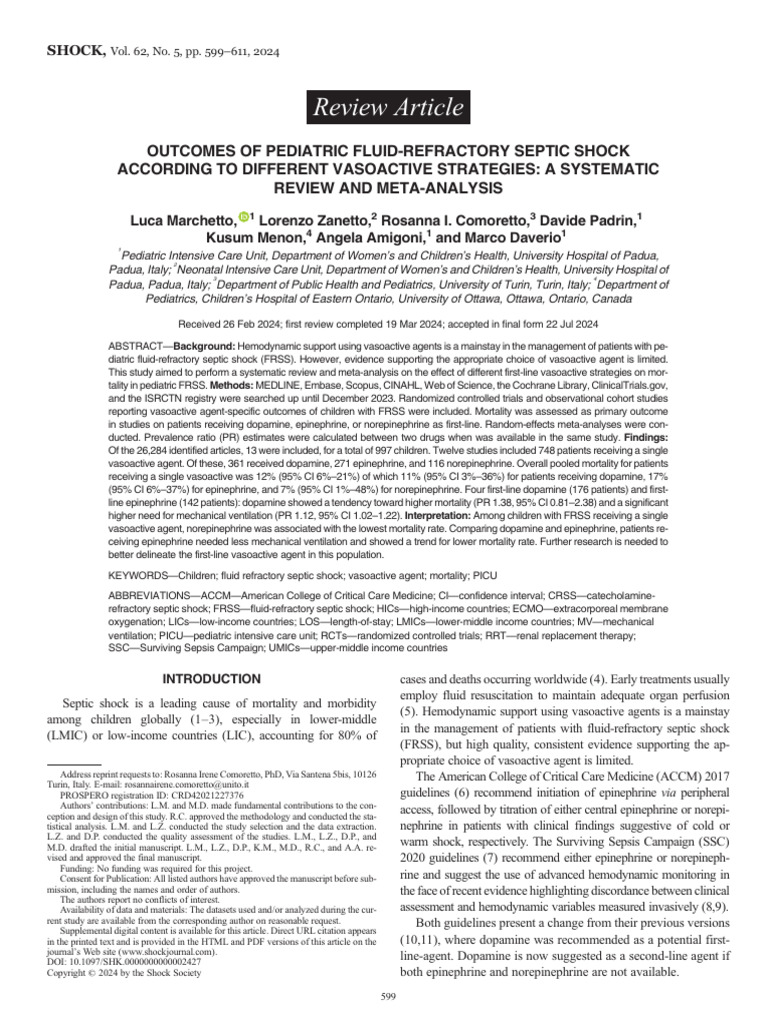 Pediatric Septic Shock Vasoactive Strategies | PDF | Meta Analysis | Sepsis