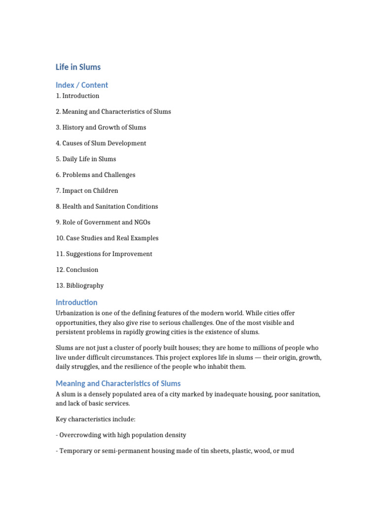 Life in Slums: Challenges and Resilience | PDF | Slum | Urbanization