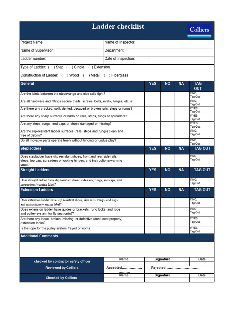 Ladder Inspection Checklist Template | PDF | Ladder