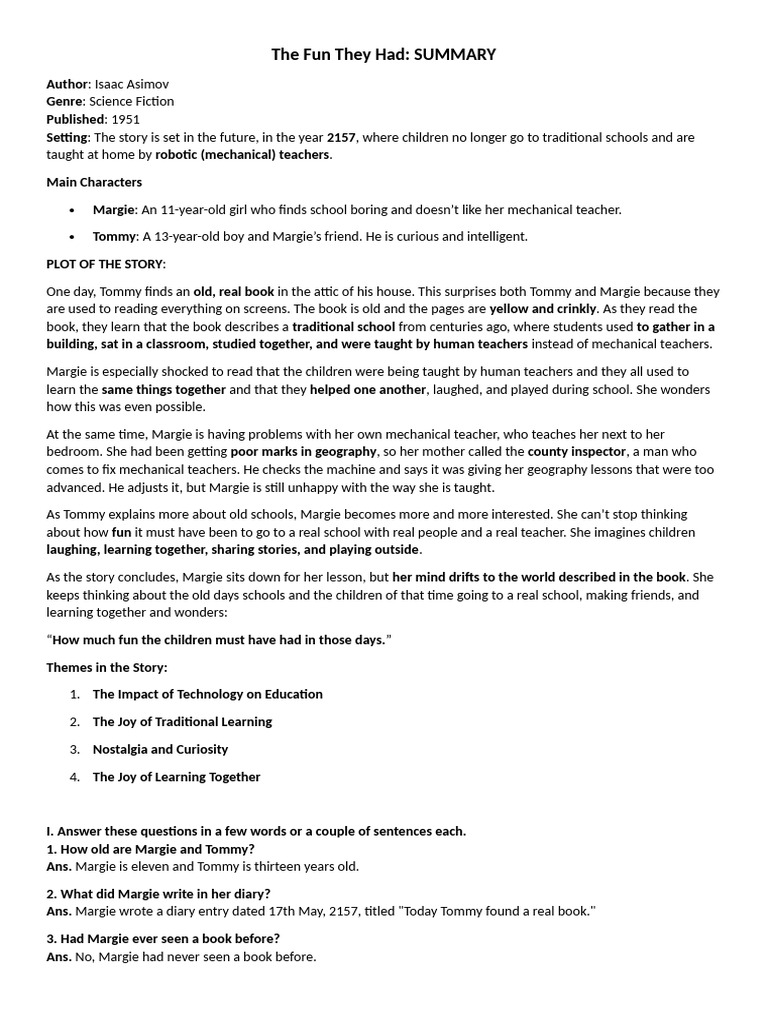 The Fun They Had by Isaac Asimov 1 | PDF | Teachers