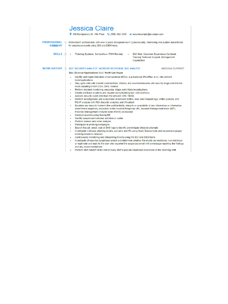 SOC Resume Sample-1 | PDF