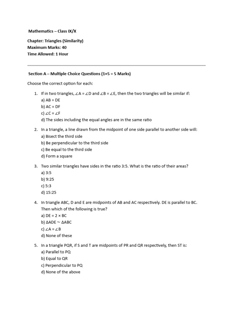 Triangles Test | PDF | Triangle | Perpendicular