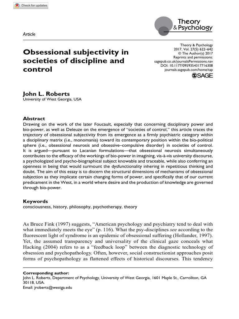Obsessional Subjectivity in Control Societies | PDF | Obsessive ...