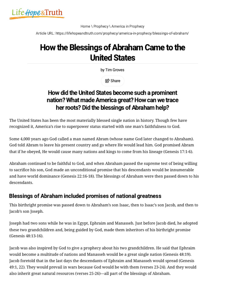 Abraham's Blessings and America's Rise | PDF | Covenant (Biblical ...