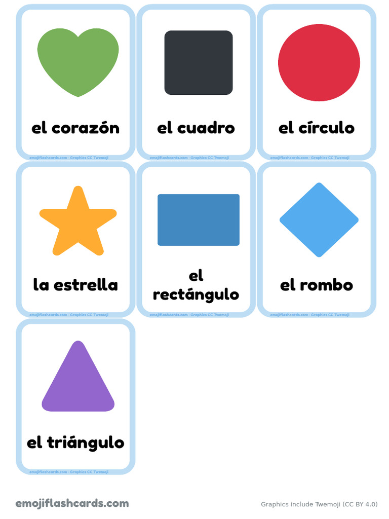 Spanish Shapes Small A4 Flashcards | PDF
