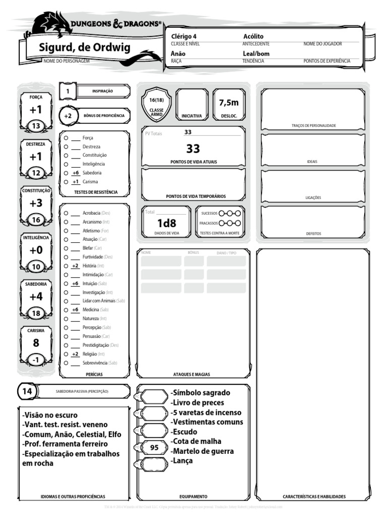 Ficha de Personagem para RPG D&D | PDF
