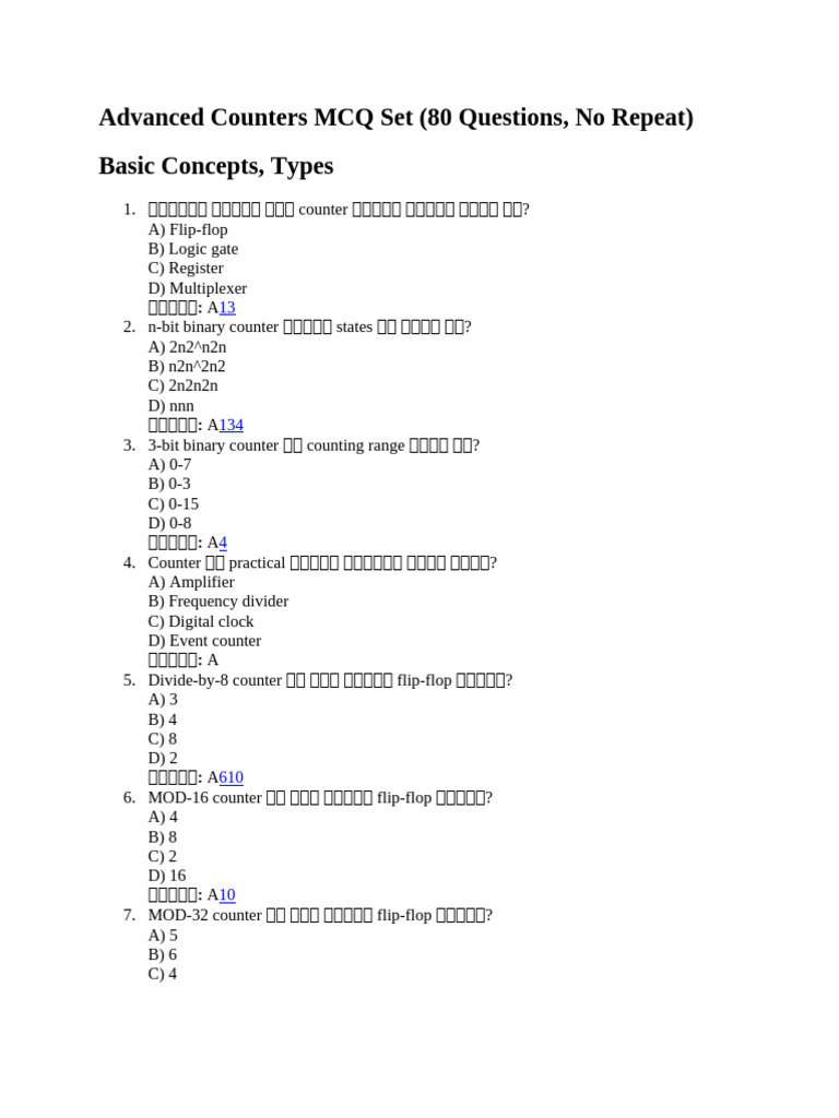 Advanced Counters Mcq Set 80 Questions Pdf