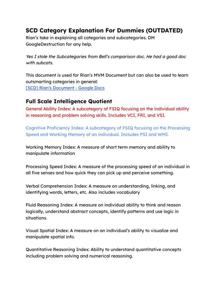SCD Categories and Intelligence Explained | PDF | Thought | Intelligence