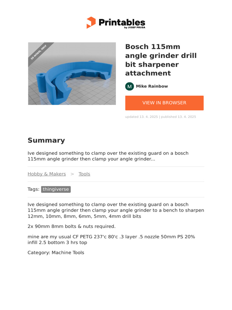 Bosch 115mm Angle Grinder Drill Bit Sharpener Attachment | PDF