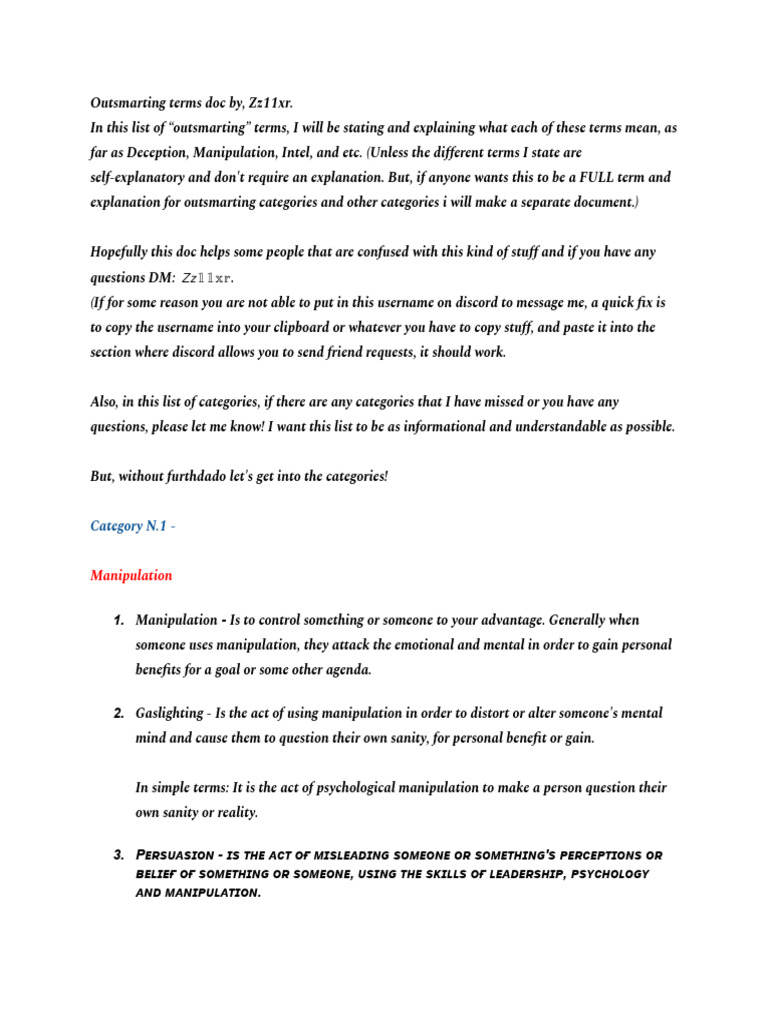 List of Outsmarting Terms 101 | PDF | Thought | Reason