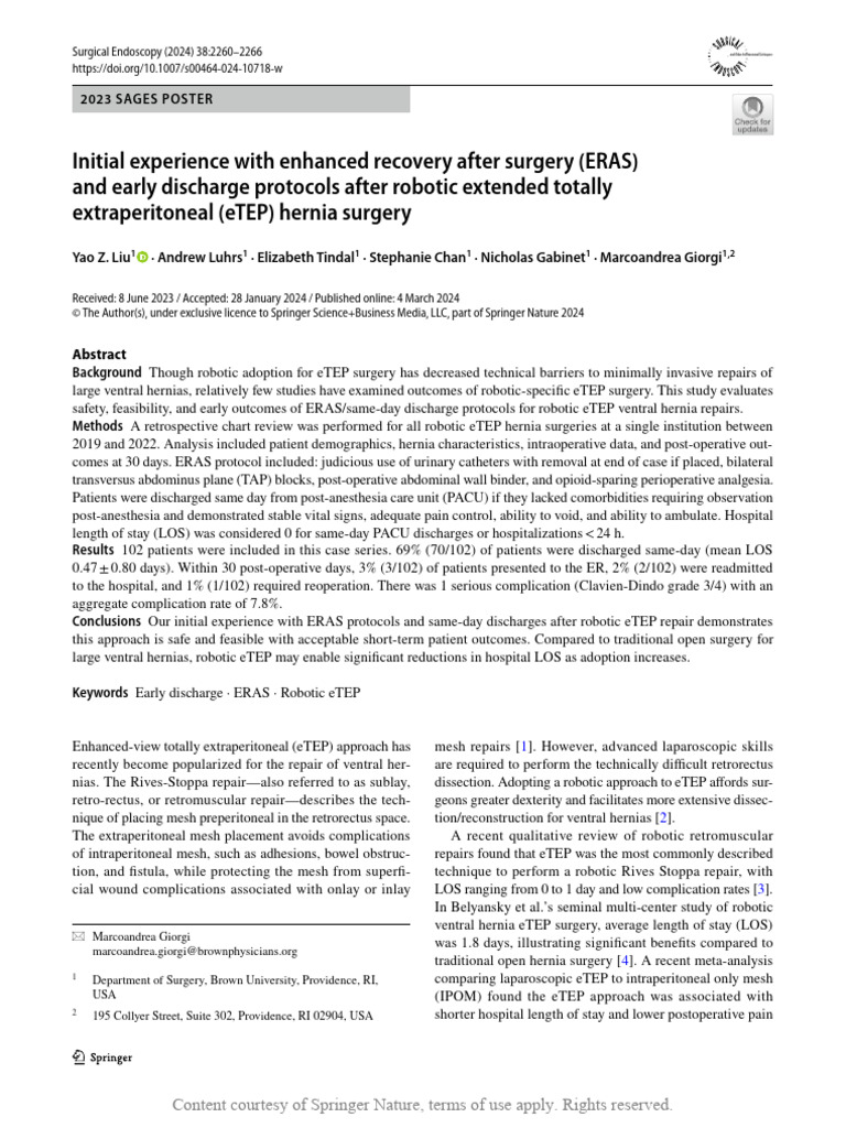 Initial Experience With Enhanced Recovery After Su | PDF ...