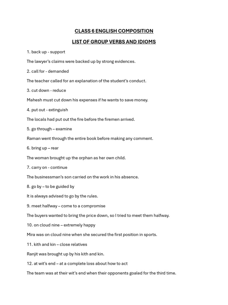 6 Idioms and Group Verbs | PDF