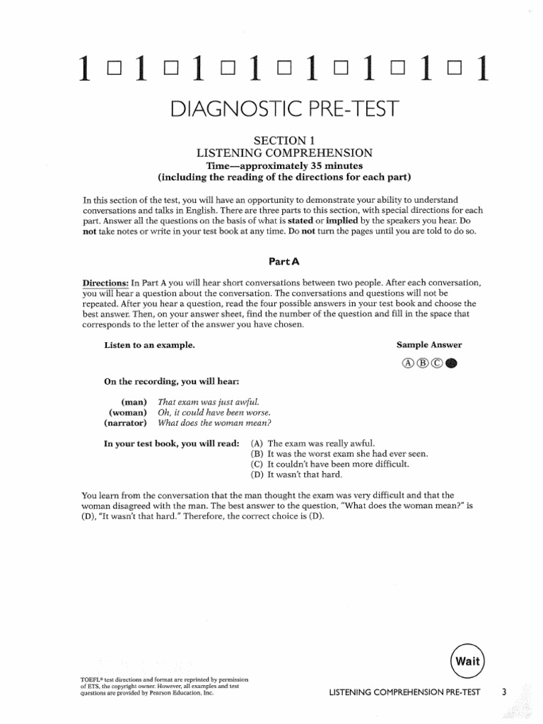 TOEFL Preparation Diagnostic Pre-Test | PDF