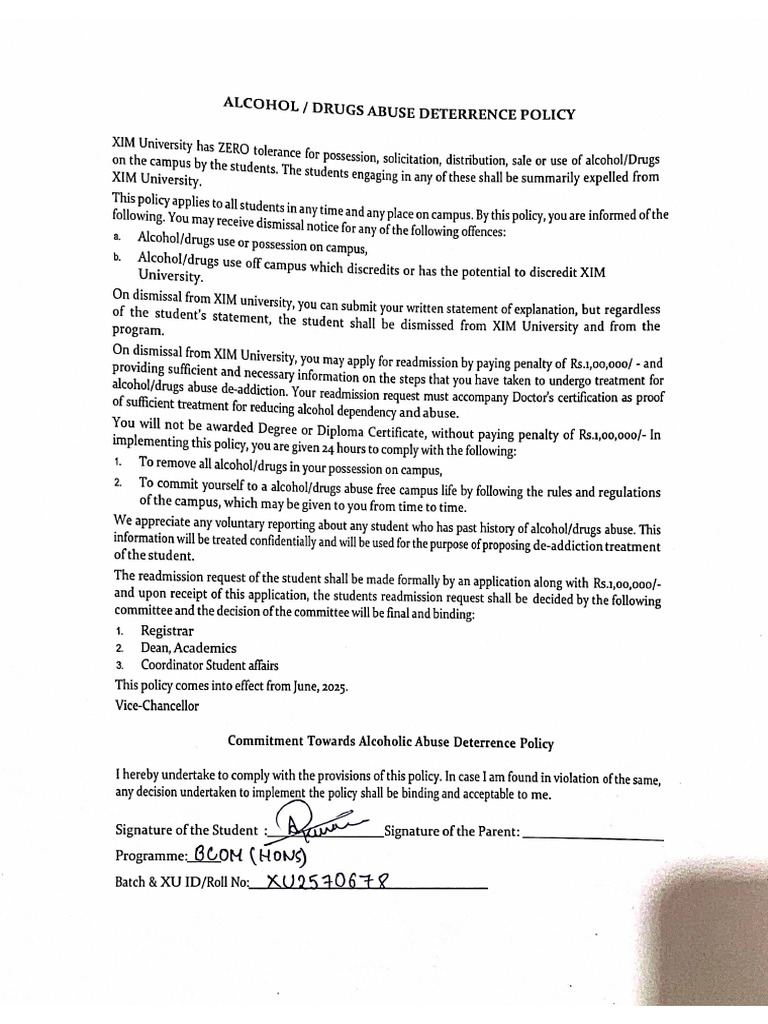 Alcohol - Drugs Deterrence Policy | PDF