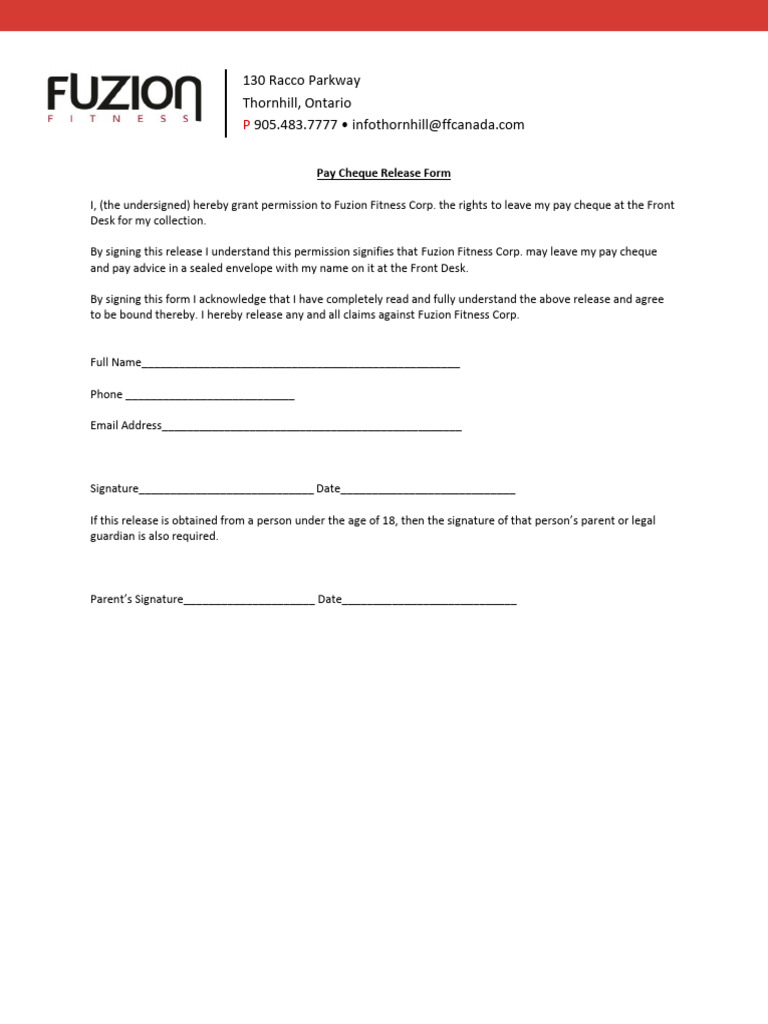 Pay Cheque Release Form Thornhill | PDF