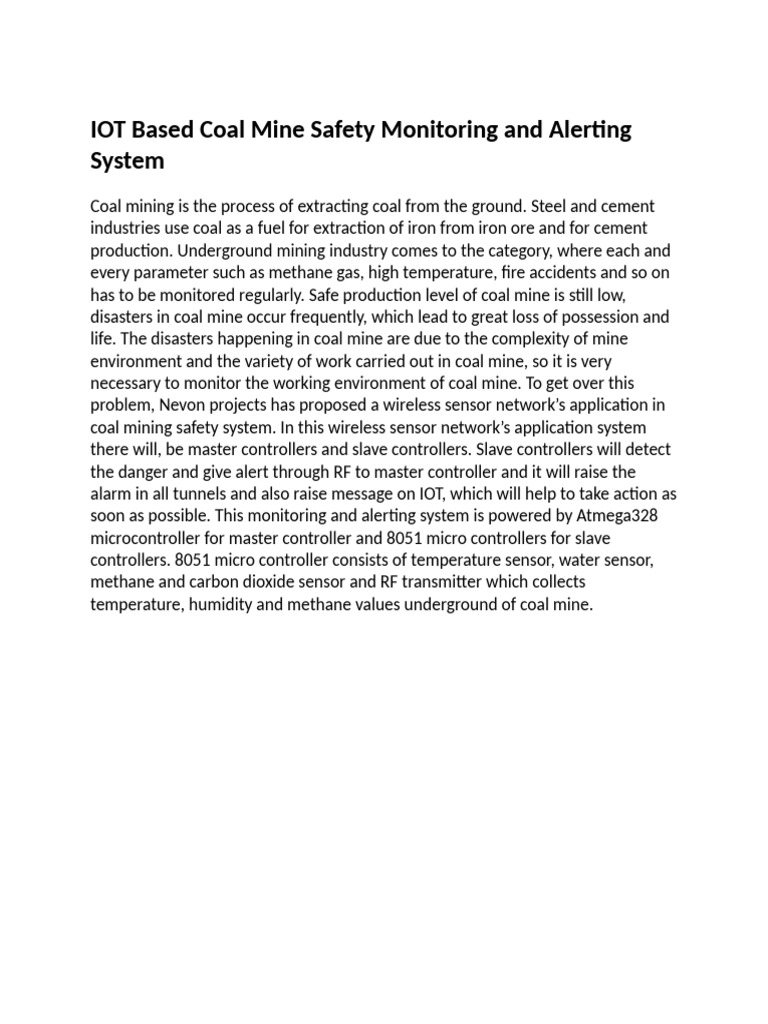 IOT Based Coal Mine Safety Monitoring and Alerting System | PDF