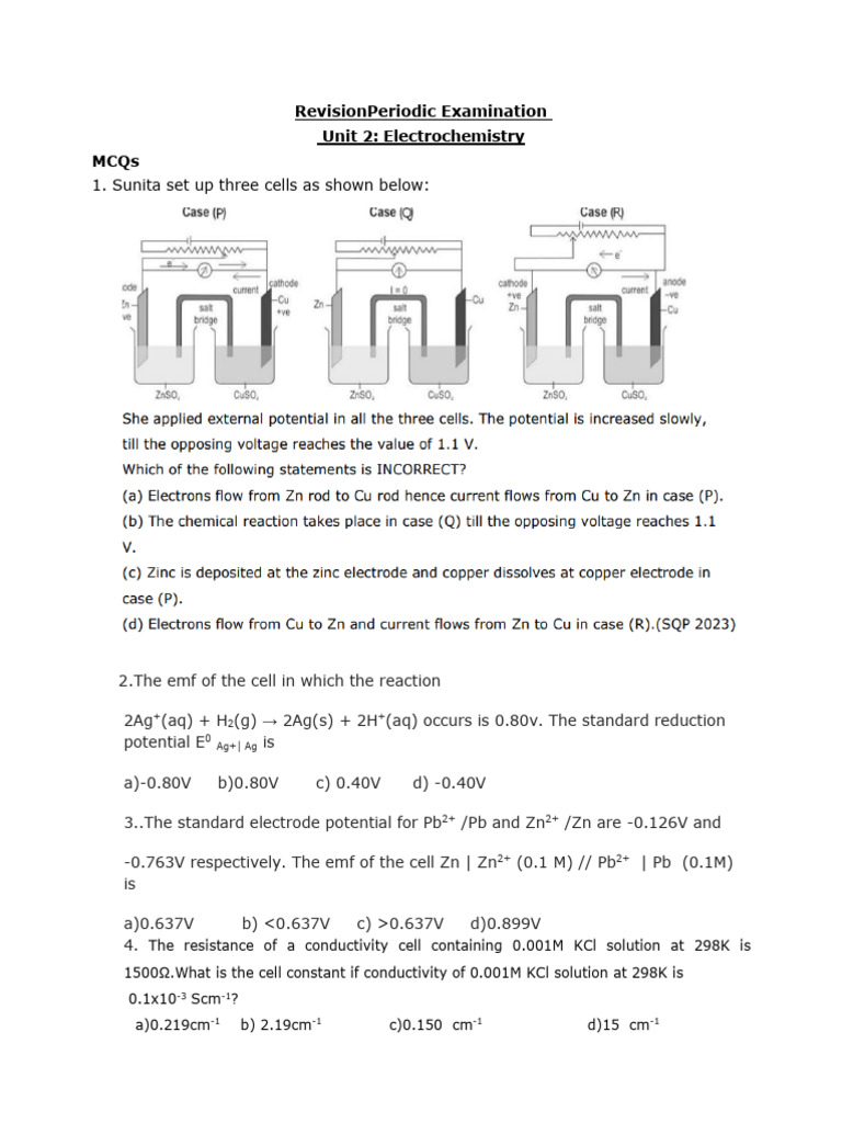 Revision Electrochemistry - CBSE GR 12 | PDF | Electrochemistry | Chemistry