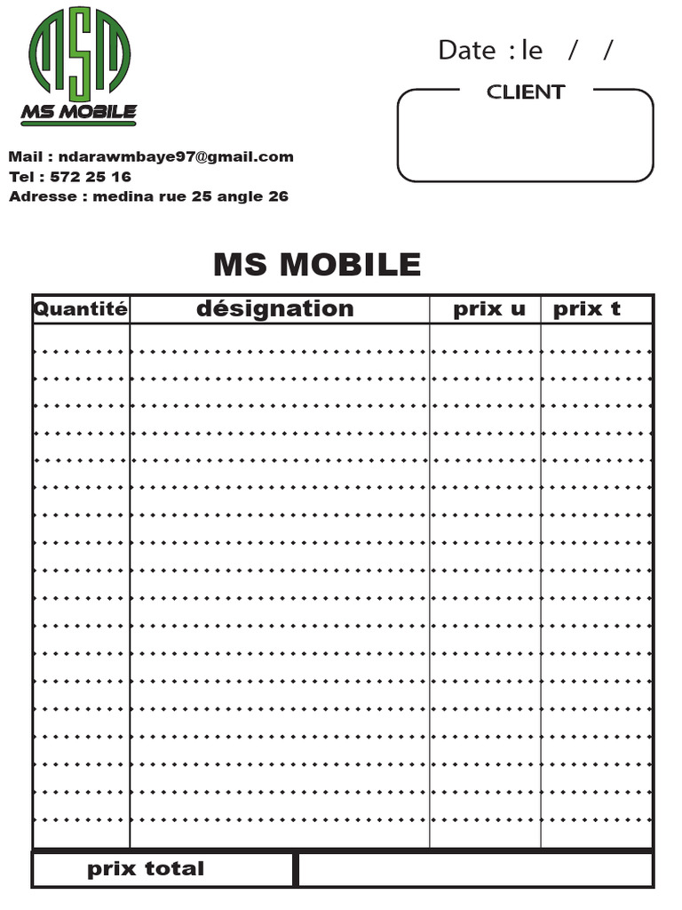 Facture MS Mobile - Détails Client | PDF