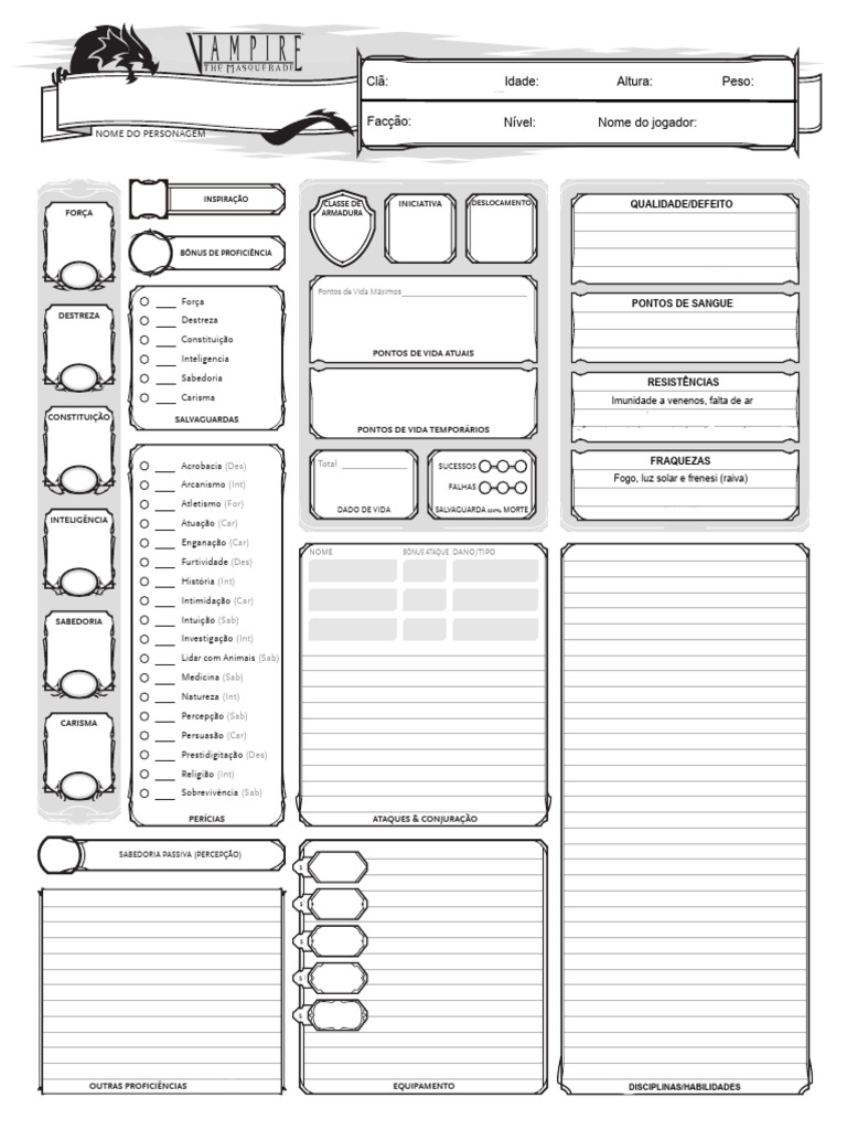 Ficha Vampiro A Mascara Alternativa D20 | PDF | Sabedoria