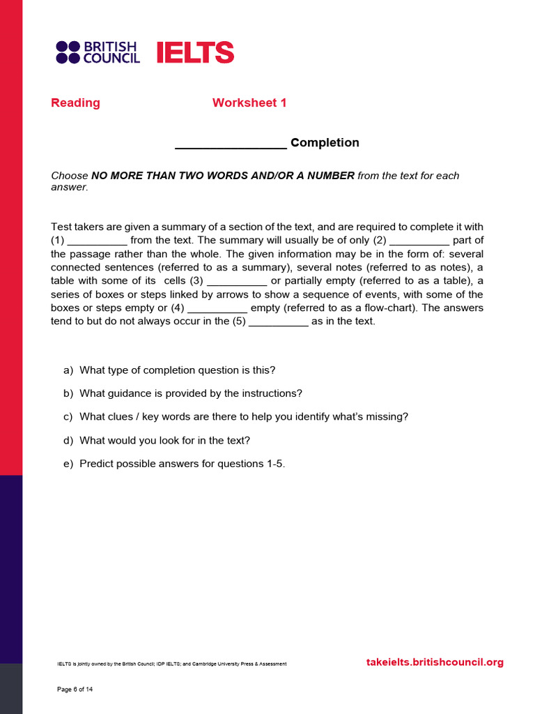 Reading Completion Worksheets | PDF | Marie Curie